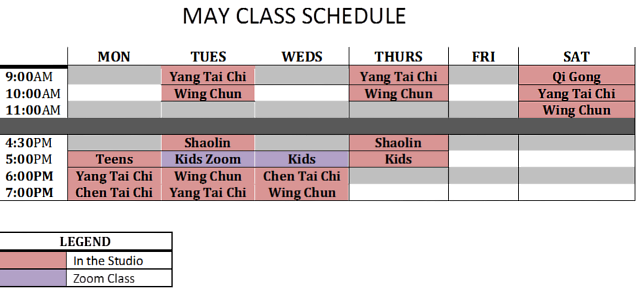 New Class Schedule – Class registration open for May